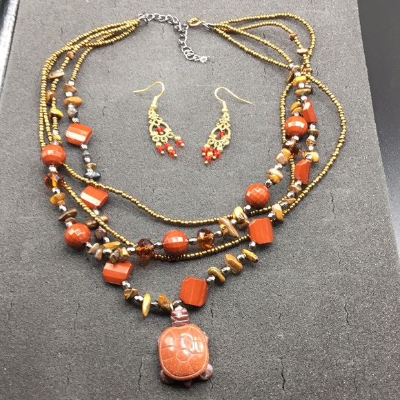 Vintage | Jewelry | Vintage Stone Turtle Necklace Earrings | Poshmark
